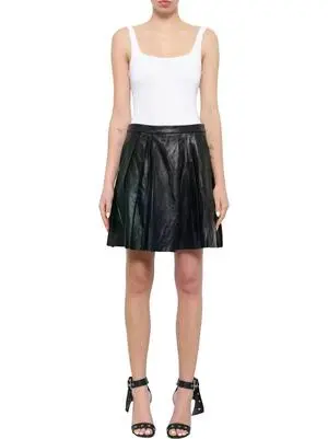 Neil Barrett Pleated Leather Mini Skirt - Black