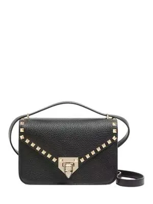 Valentino Garavani Rockstud Small Shoulder Bag In Grainy Calfskin - Black