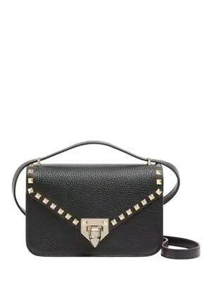 Valentino Garavani Rockstud Small Shoulder Bag In Grainy Calfskin - Black