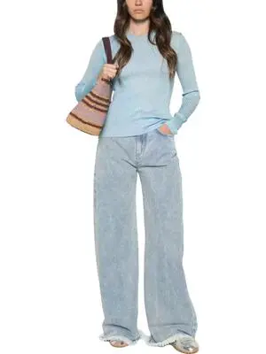 Maje Maje Ribbed Knit V-Neck Sweatshirt Blue
