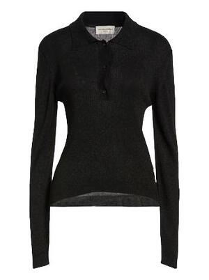 Officine Générale Ribbed Knit Polo Sweater - Black