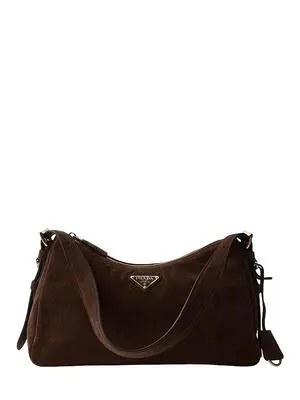 Prada Aimee Medium Suede Shoulder Bag - Brown
