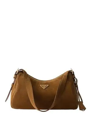 Prada Prada Aimee Medium Suede Shoulder Bag Cinnamon