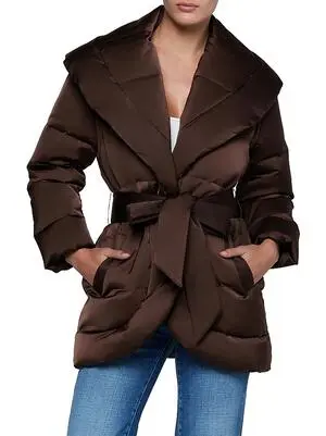 L'Agence Glacier Shawl Collar Down Puffer Coat - Dark Java