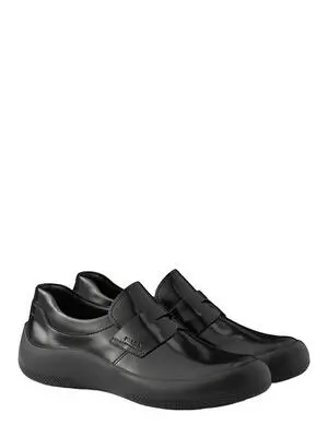 Prada Brushed Leather Loafers With Chunky Sole - Black