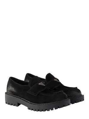 Prada Aged Suede Loafers - Black