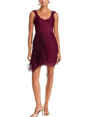AMUR Nova Pleated Mini Dress - Deep Carmine