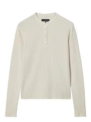 Rag & Bone Luxe Waffle Cotton Henley Shirt Chalk