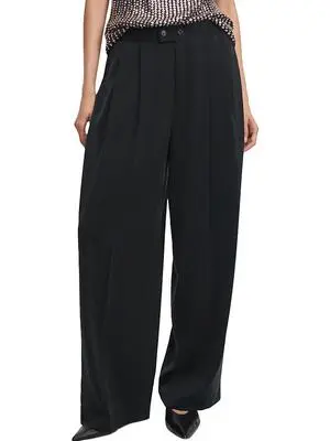 Rag & Bone Shania Pleated Wide Leg Pants - Black