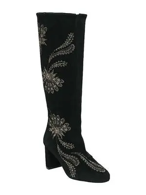Cinq À Sept Dani Embroidered Suede Knee High Boots - Black