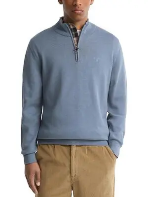 Barbour Cotton Half Zip Knit Pullover Sweater Tarn Blue