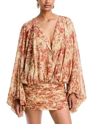 DE LA VALI Eulalia Draped Mini Dress Yellow