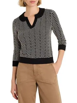 NIC+ZOE Lace Collar Geometric Print Sweater - Black Multi