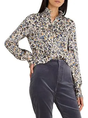 NIC+ZOE Gilded Flakes Ruffle Trim Shirt - Neutral Multi