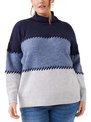 Karen Kane Whipstitched Colorblocked Sweater - Navy