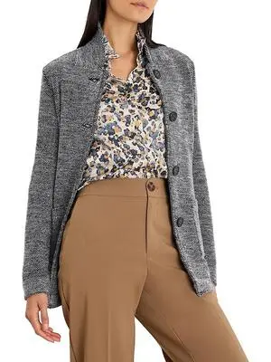 NIC+ZOE Notch Lapel Tweed Stitch Sweater Jacket - Blue Mix