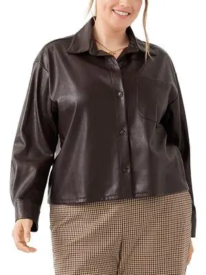Karen Kane Faux Leather Long Sleeve Shirt - Chocolate
