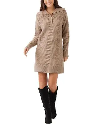 Karen Kane Cable Knit Collared Sweater Dress - Wheat