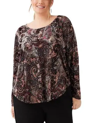 Karen Kane Long Sleeve Velvet Burnout Paisley Shirttail Top - Print