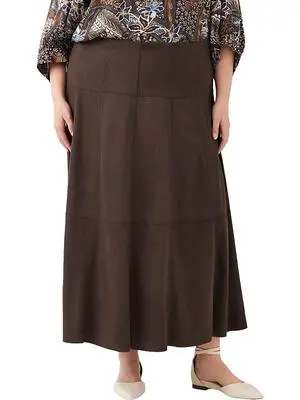 Karen Kane Tiered Faux Suede Maxi Skirt - Brown