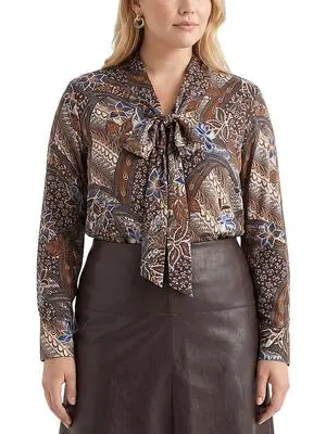 Karen Kane Size Printed Tie Neck Long Sleeve Top - Print