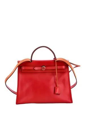 Hermès Herbag 31 Zip Berline Canvas & Leather Shoulder Bag - Red