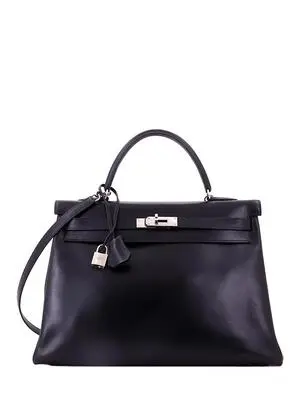 Hermès Kelly 35 Box Calf Leather Palladium Hardware Handbag - Noir