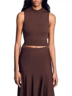 Sandro Giovi Knit Cropped Top - Brown