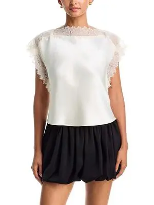 Aqua Lace Trim Satin Top Exclusive - Ivory
