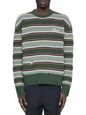 Amiri Striped Distressed Wool Sweater - Coffee