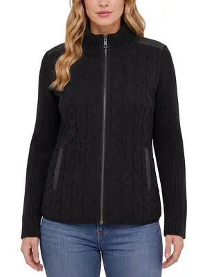 LIVERPOOL Quilted Zip Front Sweater Jacket - Black