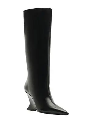 Schutz Siena Leather Sculpted Heel Knee High Boots - Black