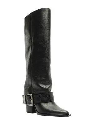 Schutz Parker Up Knee High Leather Moto Boots - Black