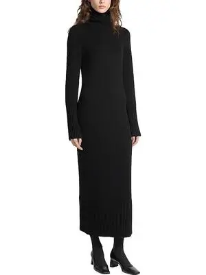 Michael Kors Merino Wool Turtleneck Long Sleeve Dress - Black