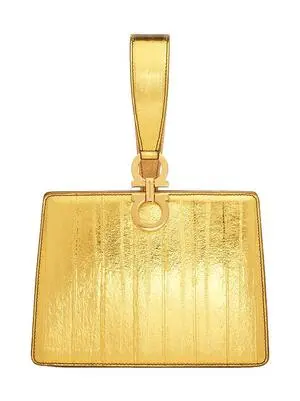 FERRAGAMO Small Metallic Leather Clutch - Gold