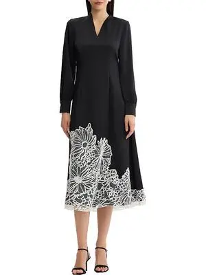 Misook Fit & Flare Maxi Dress With Lace Hem - Black/white