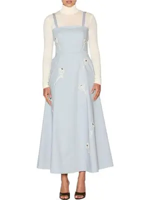 LIA COHEN Reflection Embroidered Floral A-line Dress - Blue