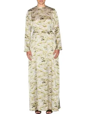 LIA COHEN Wholesome Floral Silk Long-sleeve Gown - Multicolor