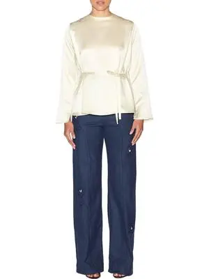 LIA COHEN Intuition Embroidered Floral Straight-leg Pants - Blue