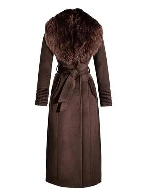 Sentaler Suri Alpaca Maxi Coat With Fur Collar - Brown