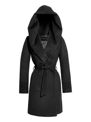 Sentaler Baby Alpaca Hooded Midi Wrap Coat - Black