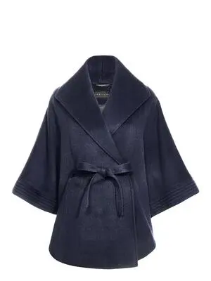 Sentaler Baby Alpaca Belted Shawl Collar Cape - Blue