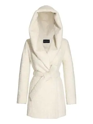 Sentaler Textured Suri Alpaca Short Hooded Wrap Coat - White
