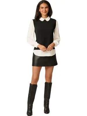 Adrianna Papell Two-piece Collar Sweater Vest Top - Black/ivory