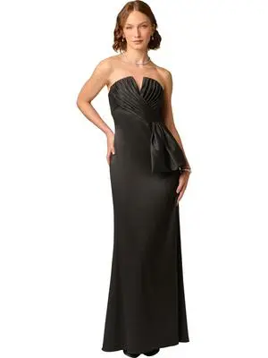 Aidan Mattox Strapless Stretch Mikado Gown With Origami Pleating - Black