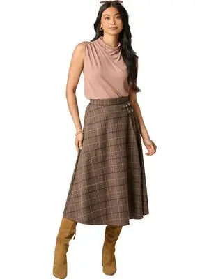 Adrianna Papell A-line Midi Skirt With Side Buckle Detail - Brown Multi