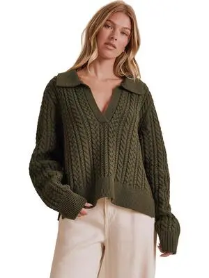 Splendid Jenson Polo Cable Knit Sweater - Pine