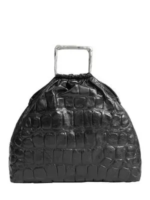 A504 Delia Pouch M Croc Effect Leather With Silver Tone Handles - Black
