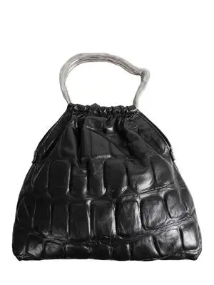 A504 Delia Pouch S Croc-effect Leather With Rigid Zama Handles - Black
