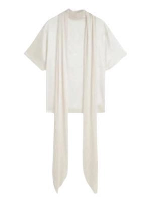 Phoebe Philo Detachable Scarf T-shirt In Stretch Silk Satin - Cream